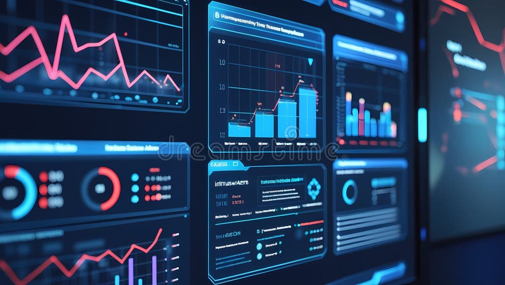 Cybersecurity Dashboard on a Widescreen Monitor Displaying Various ...