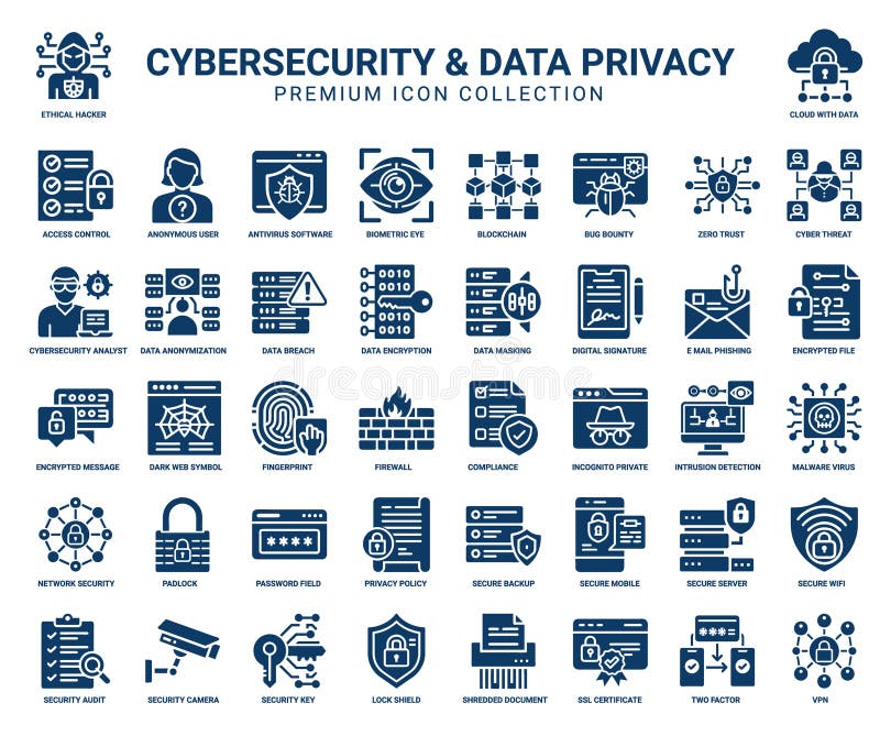 Cybersecurity Data Privacy Collection Glyph Icons, Forensics Ethical ...