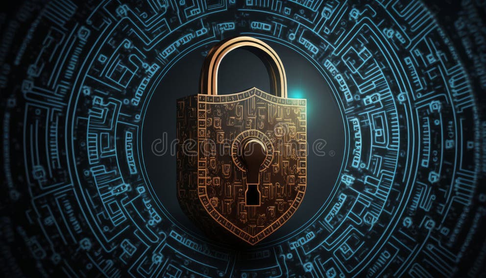 Cybersecurity and Data Privacy Protection Concept, Lock, Binary Digits Background. Generative AI ...