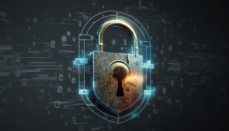Cybersecurity and Data Privacy Protection Concept, Lock, Binary Digits Background. Generative AI ...