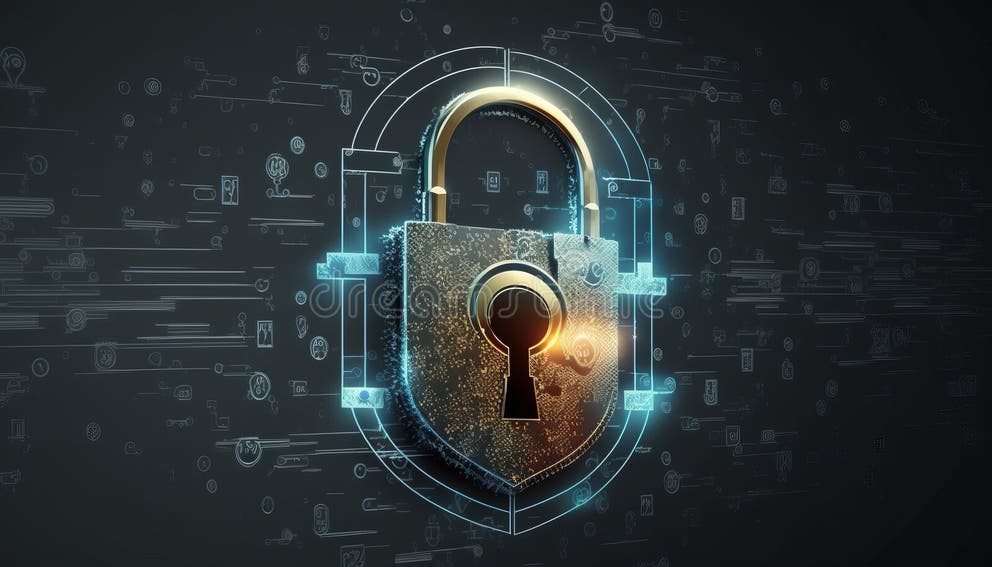 Cybersecurity and Data Privacy Protection Concept, Lock, Binary Digits Background. Generative AI ...