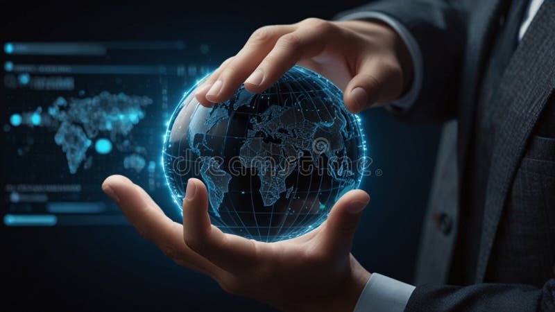 Cybersecurity and Data Protection with Digital Globe Stock Illustration ...