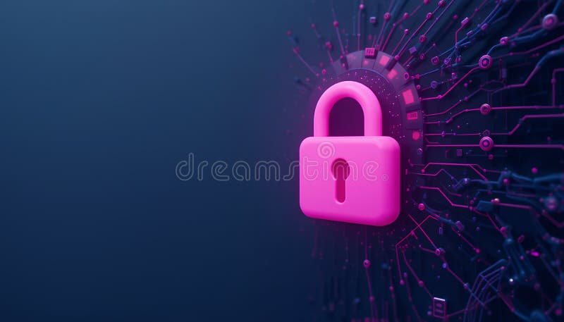 Cybersecurity and Data Protection with a Pink Padlock on a Digital ...