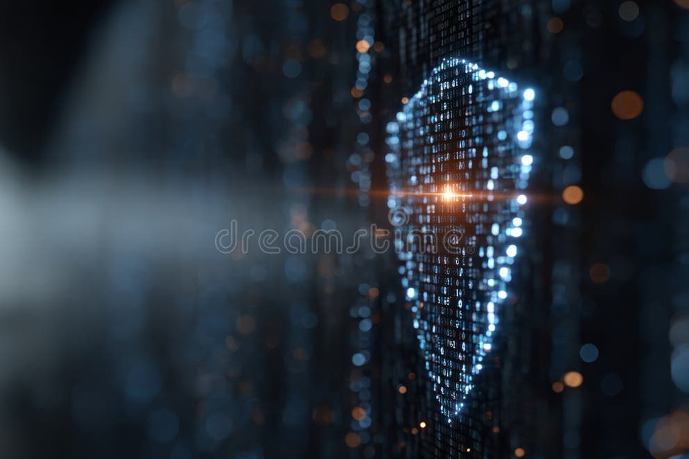 Cybersecurity Data Shields in Binary Code Environment Stock Image - Image of code, cyberspace ...