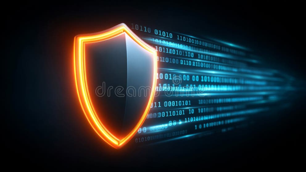 Cybersecurity Data Shields in Binary Code Environment Stock Image - Image of cyberspace, numbers ...