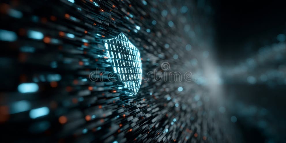 Cybersecurity Data Shields in Binary Code Environment Stock Photo - Image of encryption, cyber ...