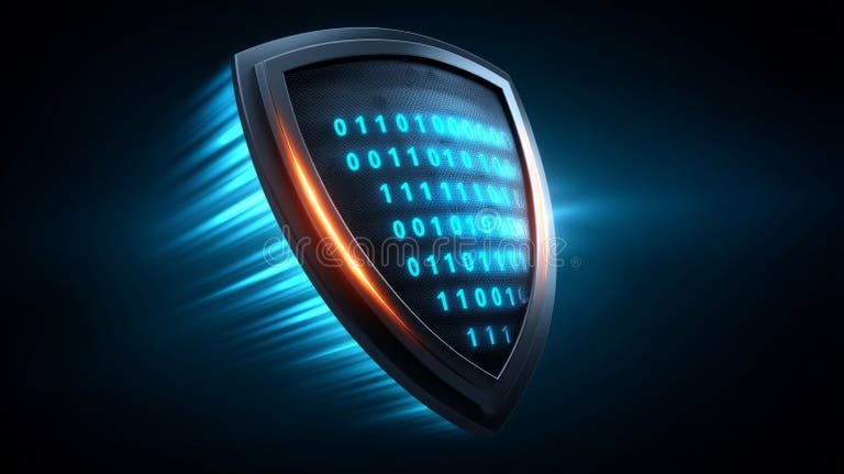 Cybersecurity Data Shields in Binary Code Environment Stock Image - Image of security, future ...