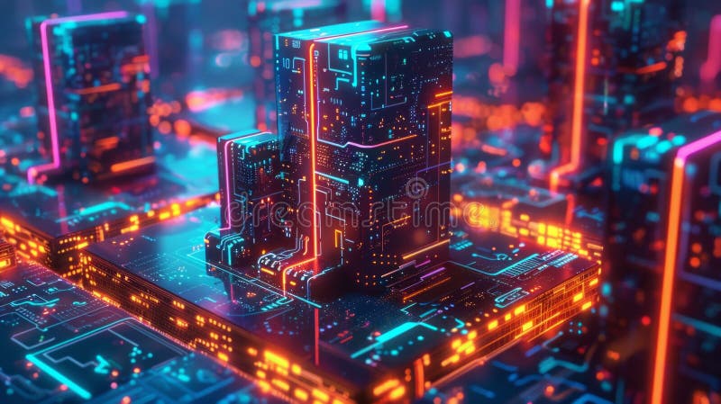Cybersecurity Digital Fortress with Glowing Circuit Walls Stock Image ...