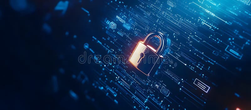 Cybersecurity Digital Lock with Blue and Orange Data Streams Dark ...