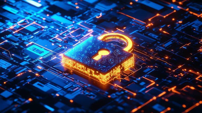 Cybersecurity Digital Lock 3D Illustration Stock Illustration ...