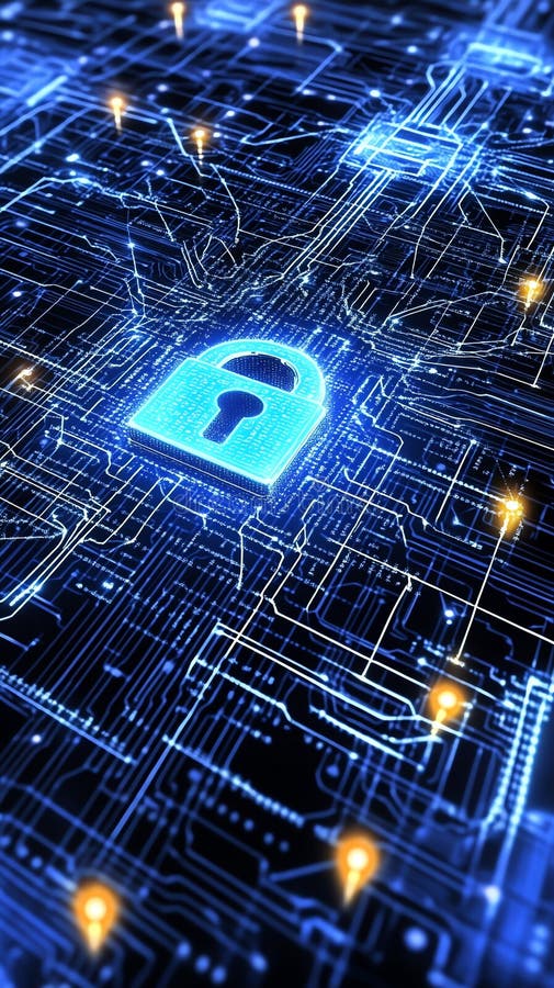 Cybersecurity Digital Lock 3D Illustration Stock Illustration ...