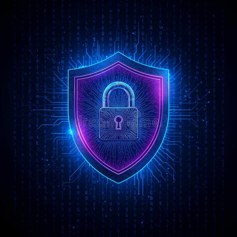 Cybersecurity Digital Lock with Glowing Shield Matrix Stock ...