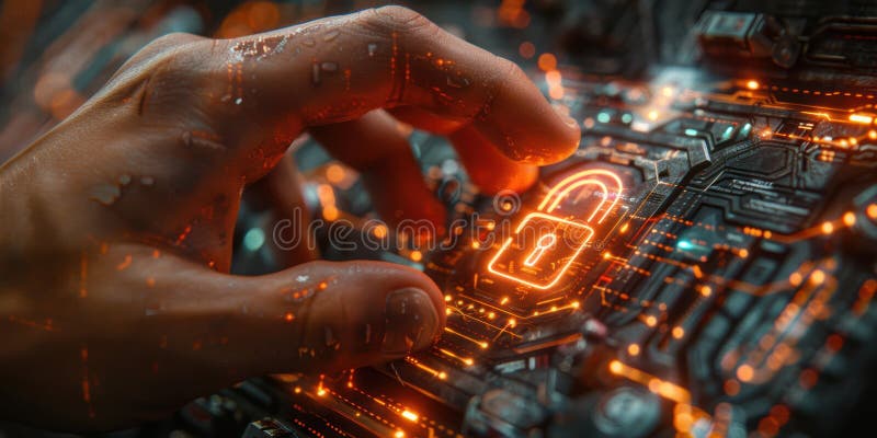 Cybersecurity: Digital Lock and Key. Created by Generative Artificial Intelligence Stock ...