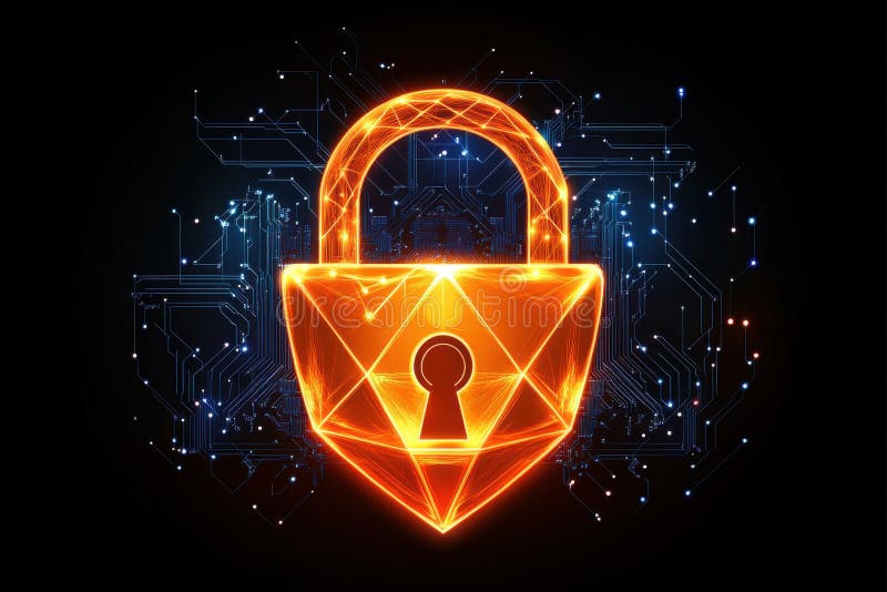 Cybersecurity Digital Lock Orange Glowing Network Protection Data Safe ...