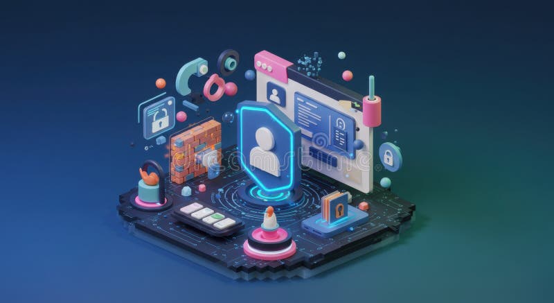Cybersecurity Digital Privacy Protection Pixel Art 3D Render Stock ...