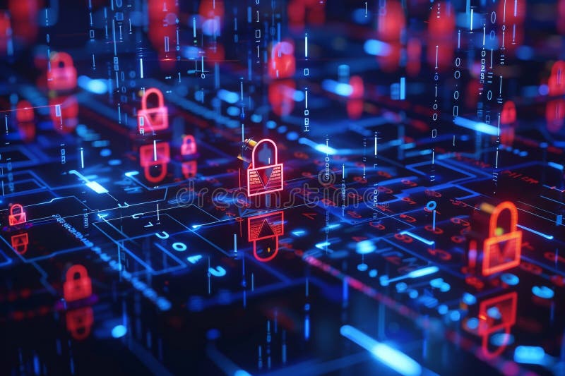 Cybersecurity and Digital Security with Padlocks on Abstract Circuit ...