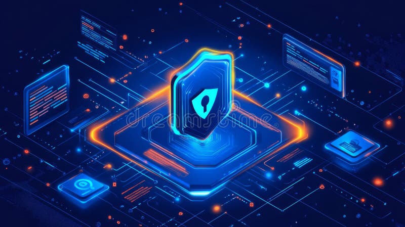 Cybersecurity Digital Shield Isometric Illustration Stock Illustration ...