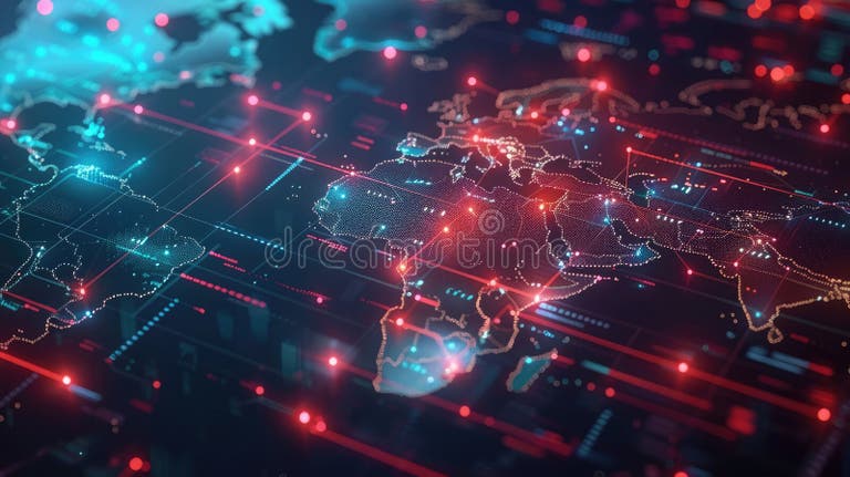 Cybersecurity Digital World Map with Nodes and Connections Highlighted ...