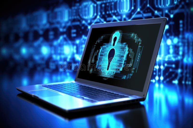 A Cybersecurity Emblem on a Computer Screen Stock Illustration ...