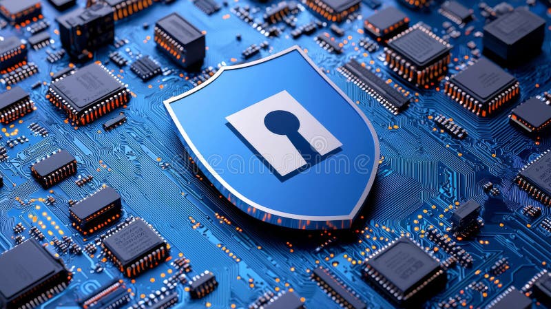 A Cybersecurity Emblem, Depicted As a Digital Shield with Blue and Red ...