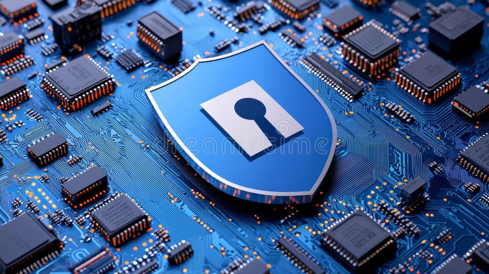 A Cybersecurity Emblem, Depicted As a Digital Shield with Blue and Red ...