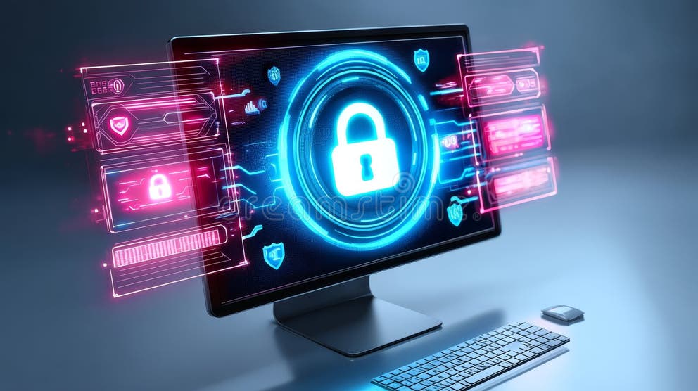 Cybersecurity Enhanced, Locked Computer Symbolizing Data Protection and ...