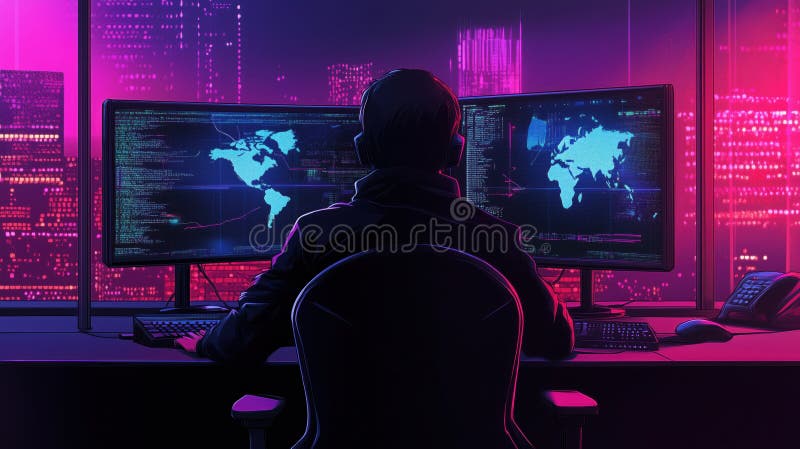 Cybersecurity Expert Analyzing Data on Dual Monitors Stock Image ...