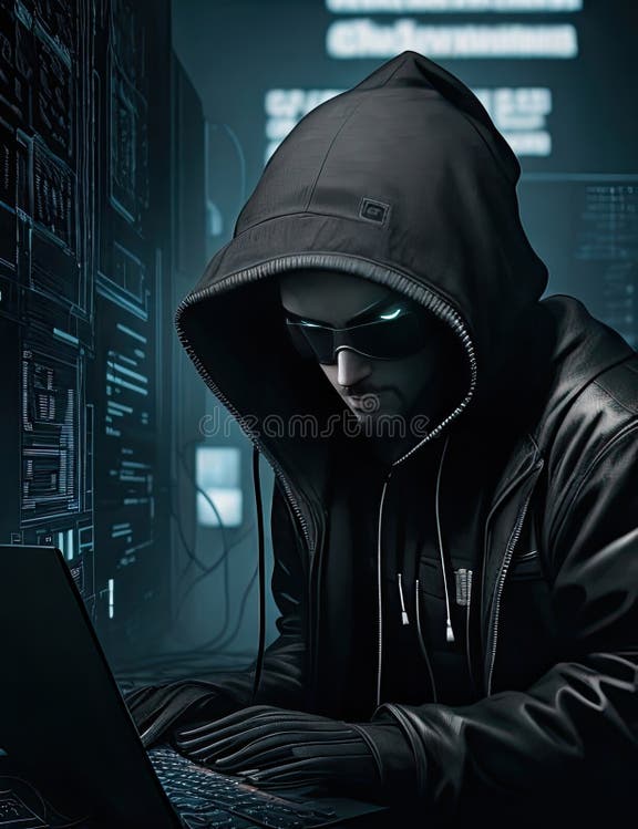 Digital Security Expert Hacker Working on Computer Stock Illustration ...