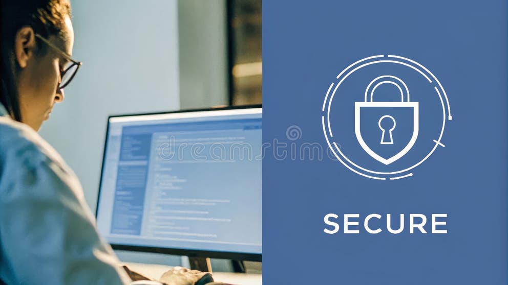 Cybersecurity Expert Monitoring Secure Data On Computer Stock Image