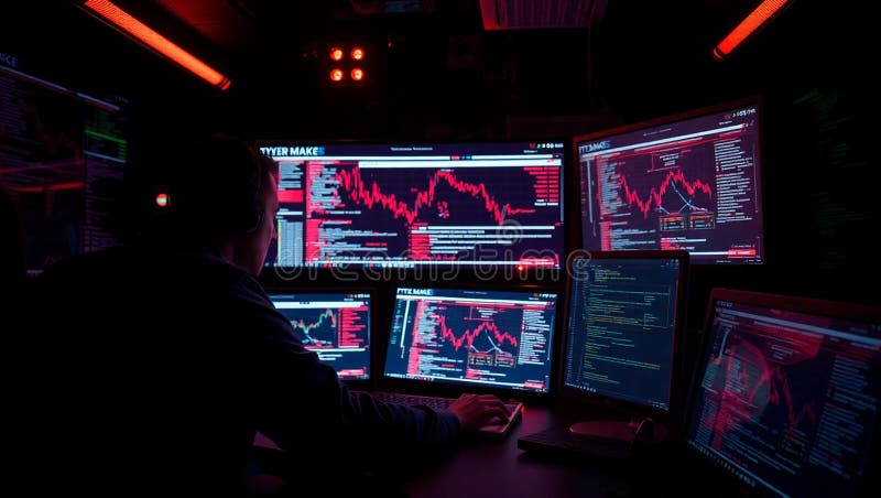 Cybersecurity Expert Monitors Cybercrime Activity on Multiple Screens ...