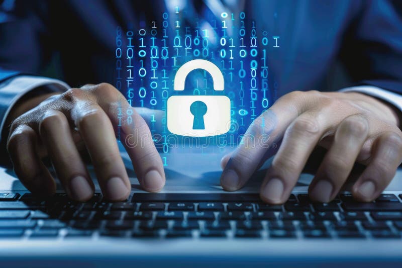 A Cybersecurity Expert is Seen Typing on a Laptop that is Secured with ...