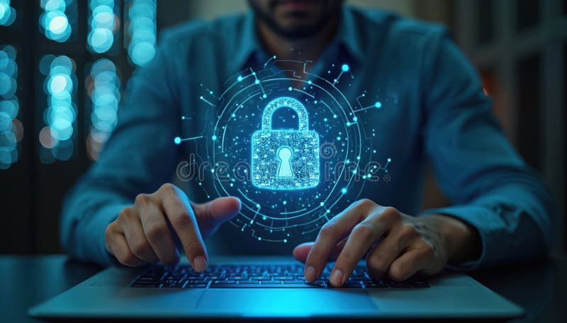 Cybersecurity Expert Unlocks Data Padlock on Computer in Glowing ...