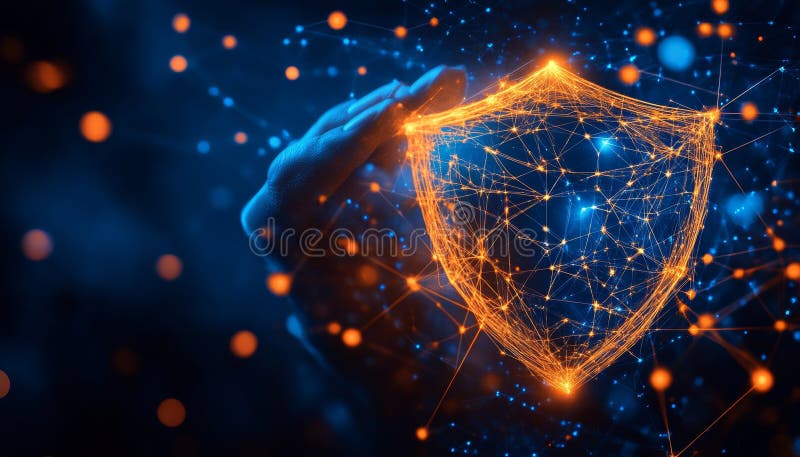 Cybersecurity Expertise Hand with Futuristic Shield, Protecting ...
