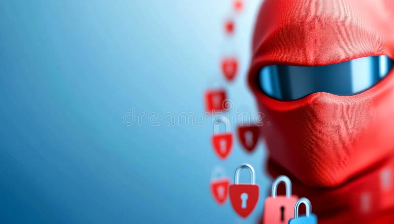 Cybersecurity Figure in Red with Locks Stock Photo - Image of safety ...