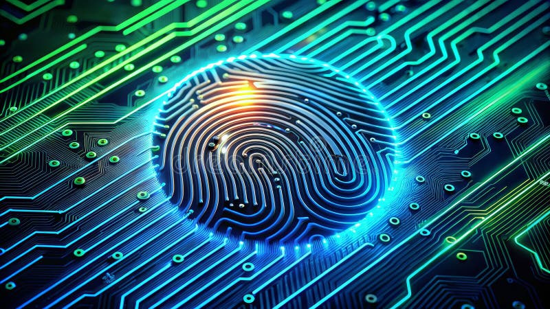 Cybersecurity Fingerprint in Circuit Board, Digital Identity Concept ...