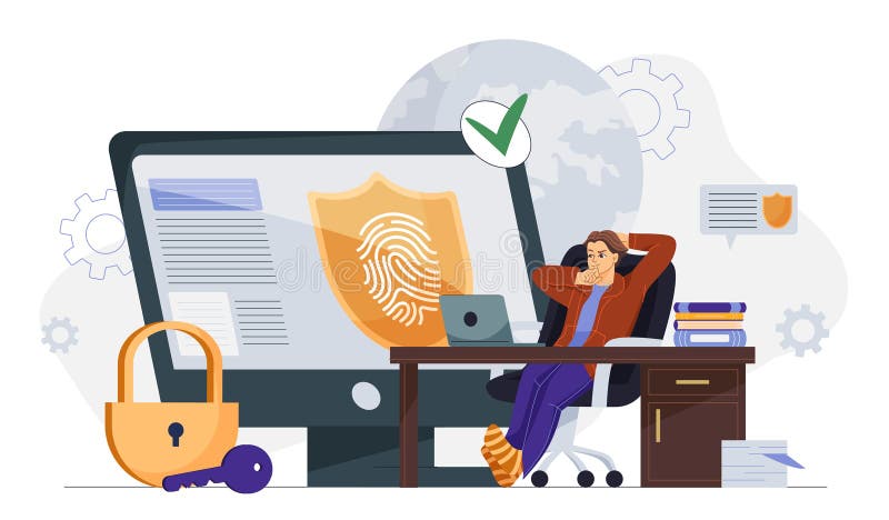 Cybersecurity Fingerprint Identity Check. Vector Illustration Stock ...