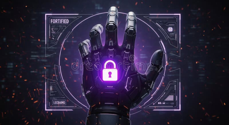 Cybersecurity and Futuristic Technology - Robotic Hand with Lock Icon ...