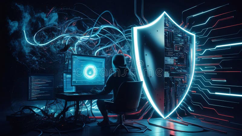 Cybersecurity Hacker Digital Shield Protection High Quality Image Stock ...