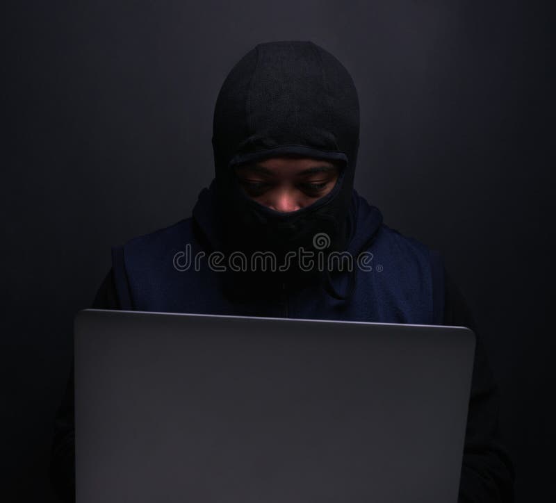 Cybersecurity, Hacker and Man with Laptop in Studio for Information ...