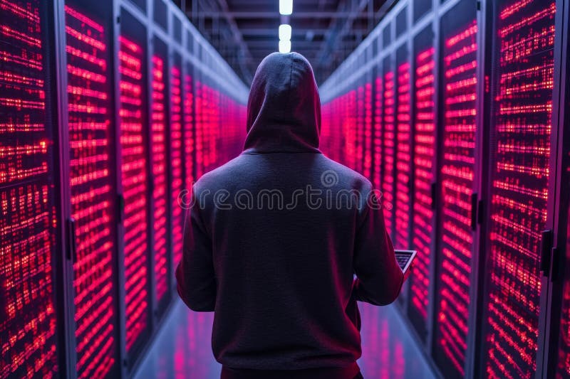 Cybersecurity and Hacking are Symbolized by a Hooded Hacker Working on ...