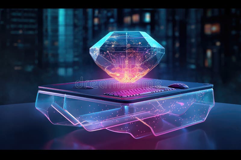 Cybersecurity Hologram Floating Above a Futuristic Keyboard Stock ...