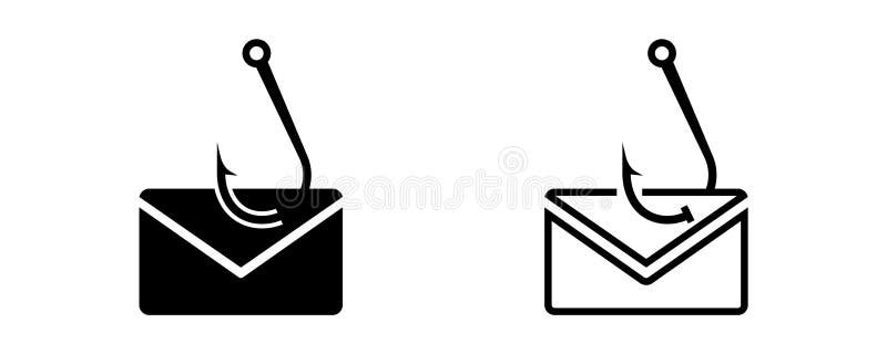 Cybersecurity Icons Depicting Email Phishing Warning with Hook Symbol ...
