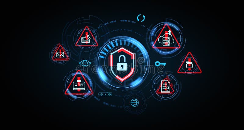 Cybersecurity Icons with Digital Lock on Futuristic Interface. 3D ...