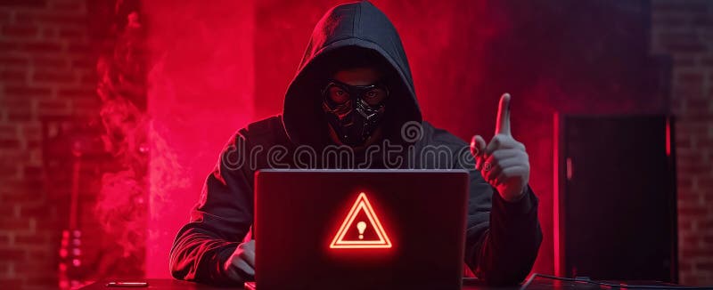 Cybersecurity Icons, Red Alert Symbol Hologram, and Hacker Attack ...