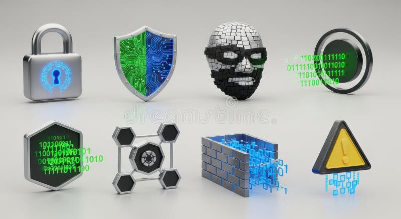 Cybersecurity Icons Security Shield Hacker Lock Network Data Warning ...