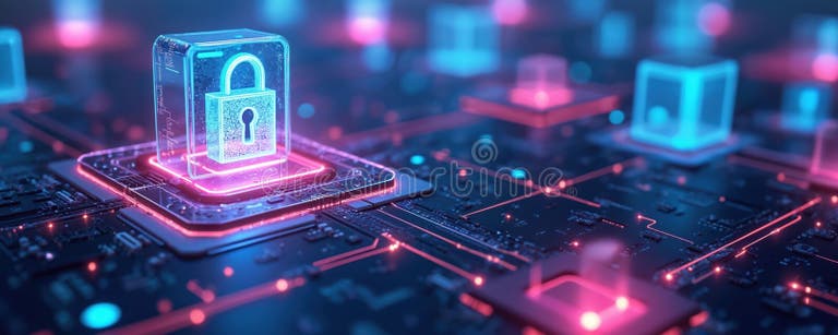 Cybersecurity Illustration with Digital Lock on Circuit Board ...