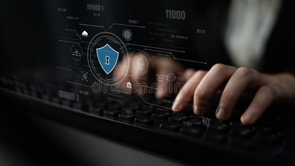 Cybersecurity Interface with AI and Biometric Protection Latch Stock ...