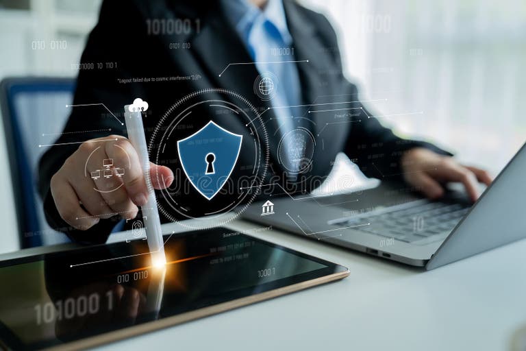 Cybersecurity Interface with AI and Biometric Protection Latch Stock ...