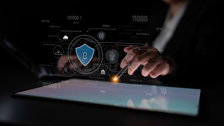 Cybersecurity Interface with AI and Biometric Protection Latch Stock Illustration - Illustration ...