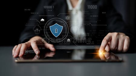 Cybersecurity Interface with AI and Biometric Protection Latch Stock ...